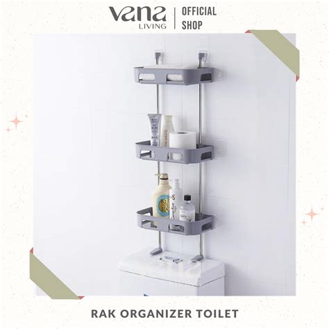 Jual Vana Rak Toilet Organizer Kamar Mandi Susun WC Rack Tempel Dinding Kloset Multifungsi