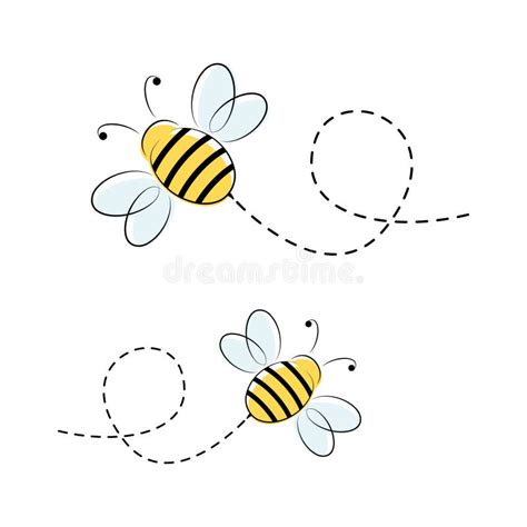 Cute Bees With Dotted Route Flying Cartoon Bee Character Stock
