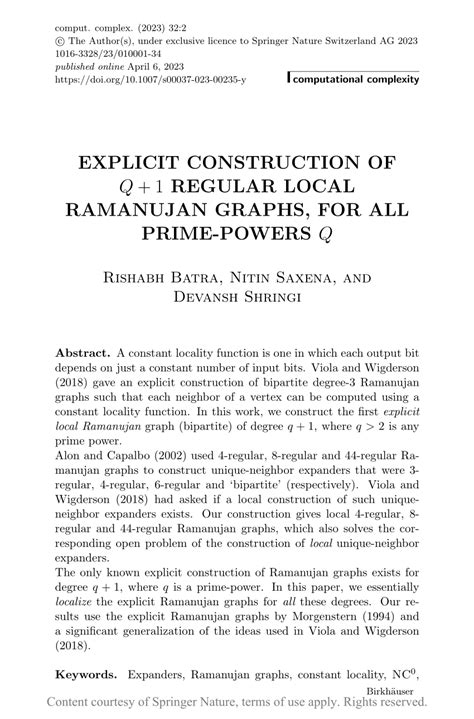 Explicit Construction Of Q 1 Regular Local Ramanujan Graphs For All