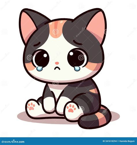 A Cute Crying Cat Anthropomorphic Face Vector Illustration 23 Stock