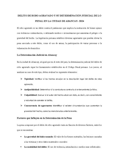 Delito De Robo Agravado Y Su Determinación Judicial En Abancay 2024