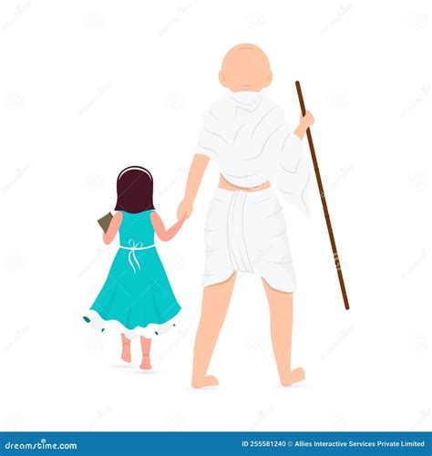 Vista Trasera De Mahatma Gandhi Bapu De Pie Con Personaje De Chica En