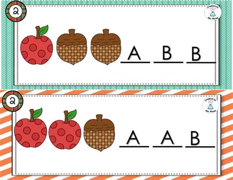 Math Centers Abc Abb Ab Abbc Aabb And Aab Pattern Practice Task Cards