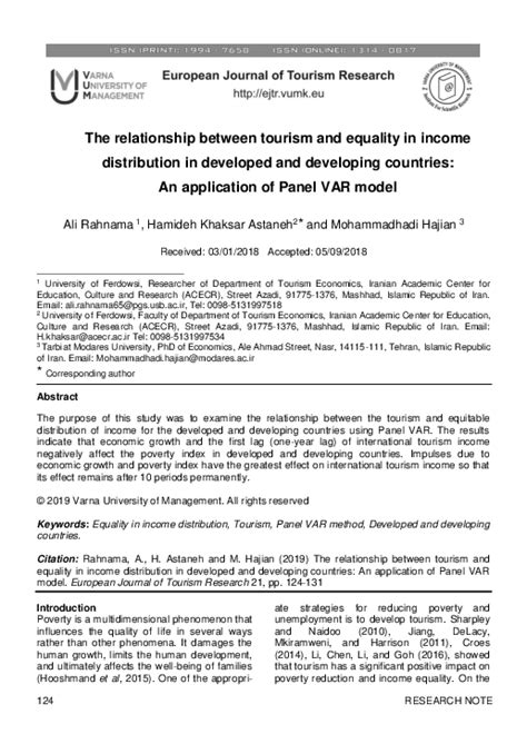 Pdf The Relationship Between Tourism And Equality In Income Distribution In Developed And