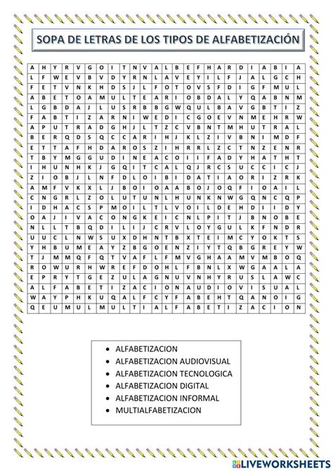 Sopa De Letras De Los Tipos De Alfabetizacion Worksheet Live Worksheets