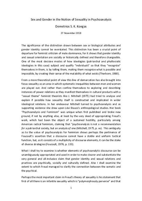 Pdf Sex And Gender In The Notion Of Sexuality In Psychoanalysis