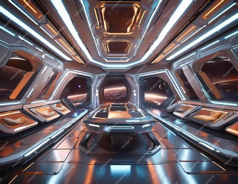 Premium Photo A Futuristic Spaceship Interior With Holographic
