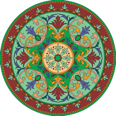 Vector Redondo Verde Modelo Para Manchado Vaso Oriental Floral Círculo Cerámico Losas