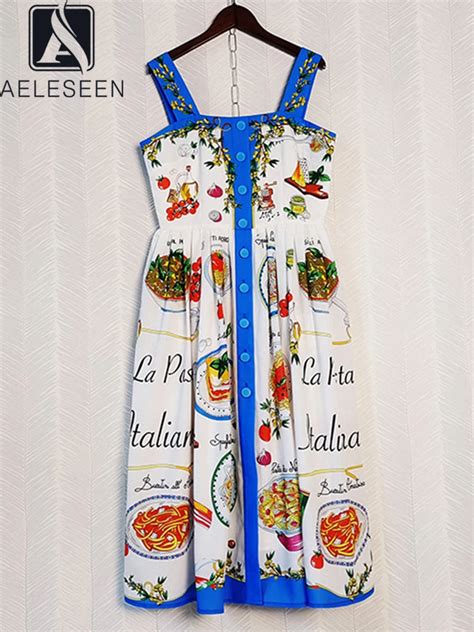 Aeleseen Runway Fashion Women Dress Spaghetti Strap Letters Flower