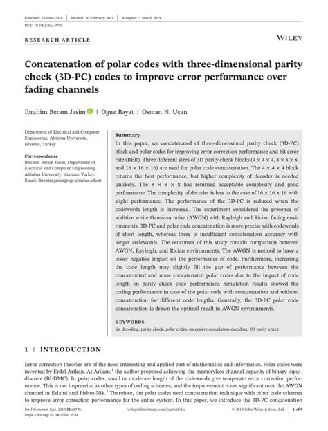 Concatenation Of Polar Codes With Three Dimensional Parity Check 3d Pc