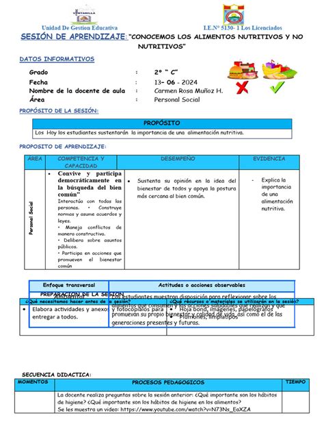 Conocemos Los Alimentos Nutritivos Y No Nutritivos Sesión Pdf