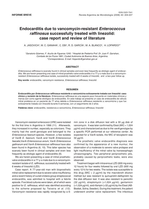 Pdf Endocarditis Due To Vancomycin Resistant Enterococcus Raffinosus Successfully Treated With