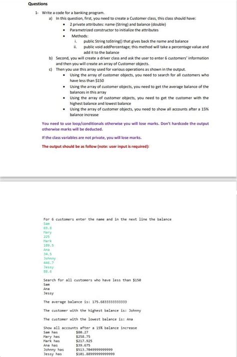 Solved Questions Write A Code For A Banking Program A Chegg