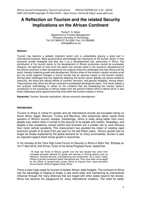 Pdf A Reflection On Tourism And The Related Security Implications On