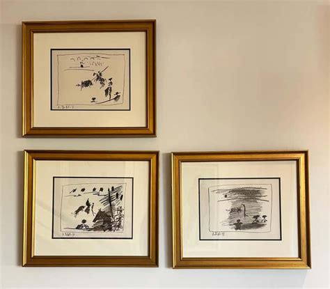 Pablo Picasso A Los Toros Avec Picasso Set Of Three In Gold Frames