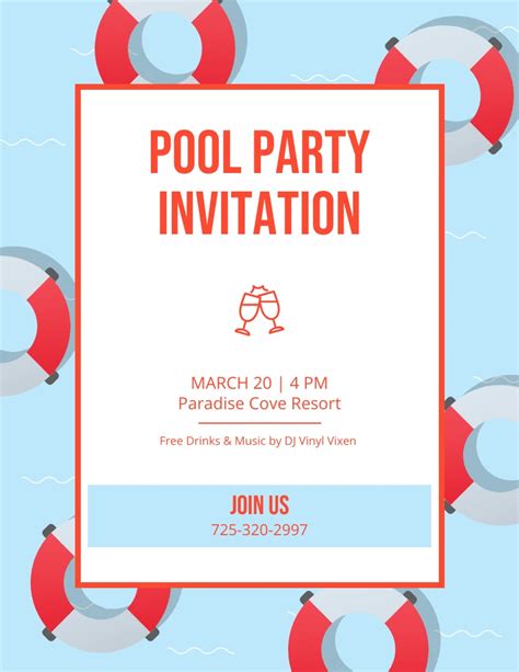 Red And Blue Illustrative Lifebuoy Pool Party Invitation Venngage