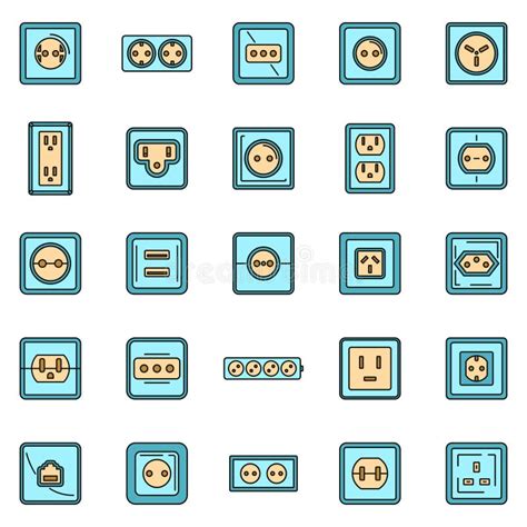 Electric Power Socket Icons Set Vector Color Stock Illustration