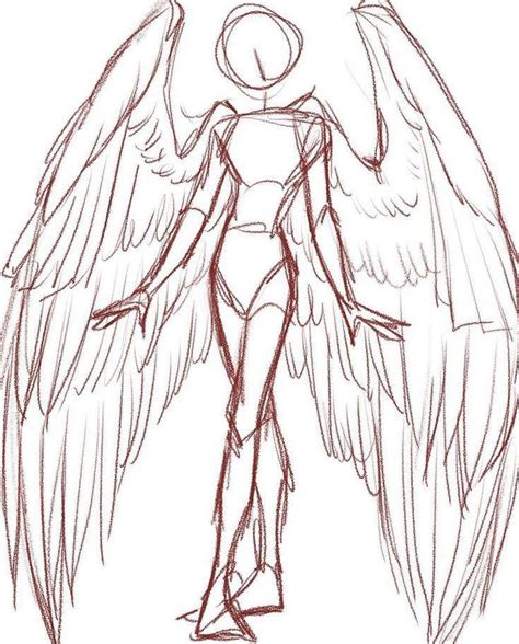 A Drawing Of An Angel Standing With Its Wings Spread Out And Facing The