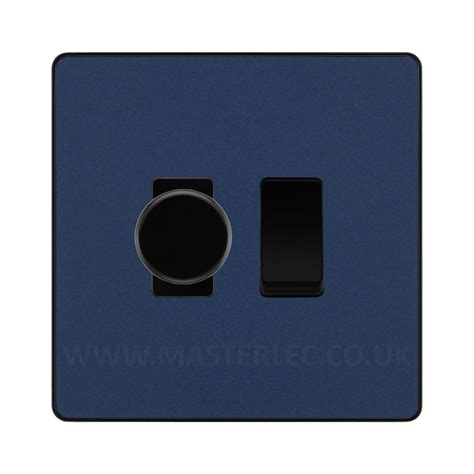 Bg Evolve Matt Blue 2 Gang Light Switch 1x Trailing Edge Led Dimmer 1x