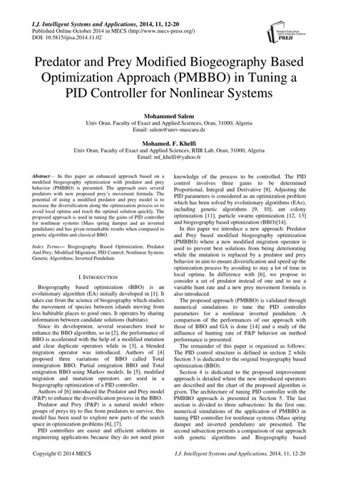 Pdf Predator And Prey Modified Biogeography Based Optimization