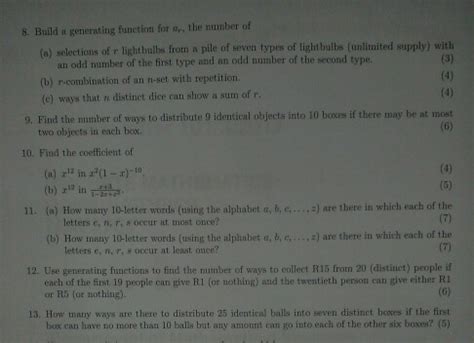 Build A Generating Function For Ar The Number Of Chegg