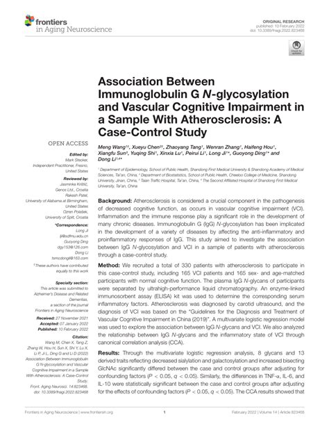 Pdf Association Between Immunoglobulin G N Glycosylation And Vascular