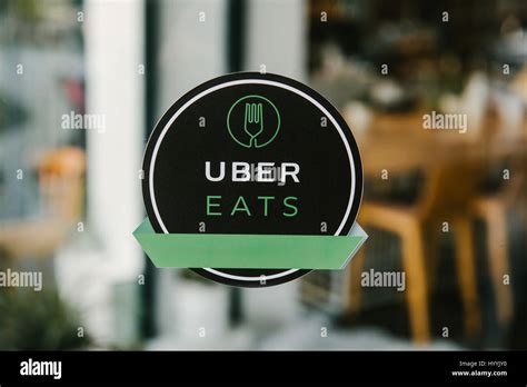 Bangkok Thailand January 22 2017 An Uber Eats Sign On The Door Of
