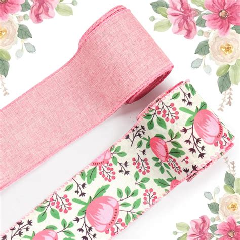 Threetols 2 Rolls 10 Yards Floral Wired Edge Ribbon 2