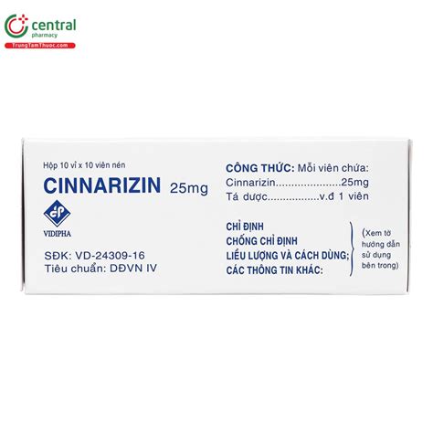 Thuốc Cinnarizin Vidipha 25mg Phòng Say Xe Chữa Rối Loạn Tiền đình