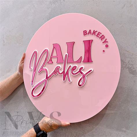 Custom Pink Acrylic Bakery Logo Sign Round Business Sign With 3d