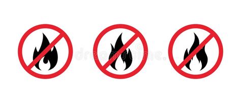 Fire Prohibition Sign Icon Set Stop Flame Sign Symbol Stock