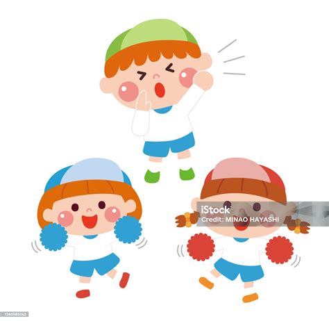 운동 대회에서 응원하는 어린이의 일러스트 소재 운동회에 대한 스톡 벡터 아트 및 기타 이미지 운동회 아이 어린 시절