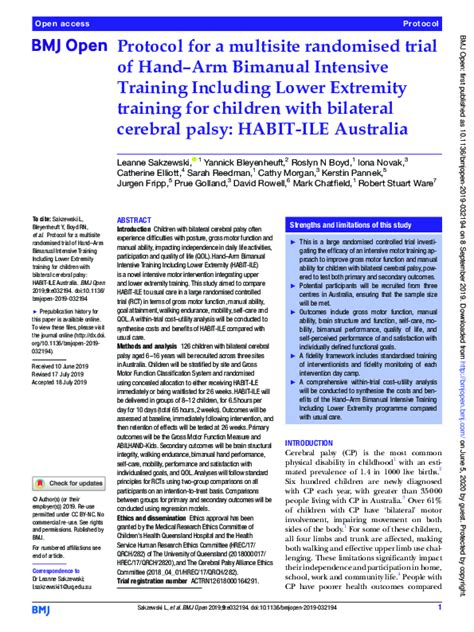 Pdf Protocol For A Multisite Randomised Trial Of Handarm Bimanual Intensive Training