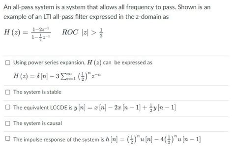 solved an all pass system is a system that allows all