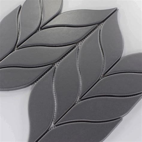 Matte Black Ceramic Leaf Mosaic Tile Tilebuys