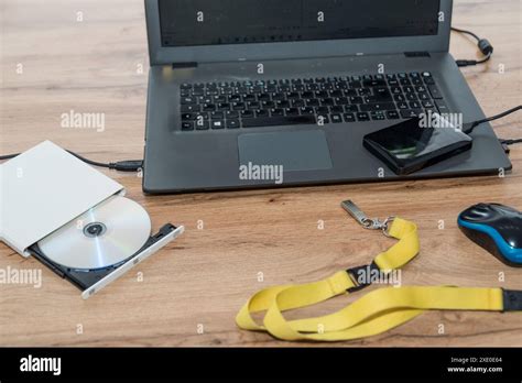 Laptop And External Storage Computer Workstation Stock Photo Alamy