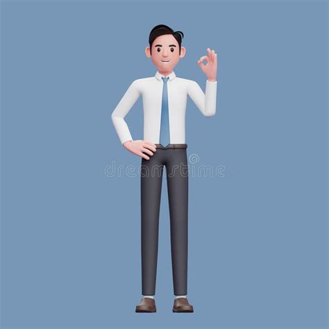 Appreciating Businessman Wearing Long Shirt And Blue Tie Ok Finger