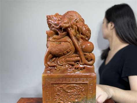 【通天寶】精選壽山石【龍戲珠】質地溫潤 色澤潤麗 宮廟印 玉石印章 官印大印 開運印章 玉璽鎮宅 神明印章 T31 露天市集 全台最大
