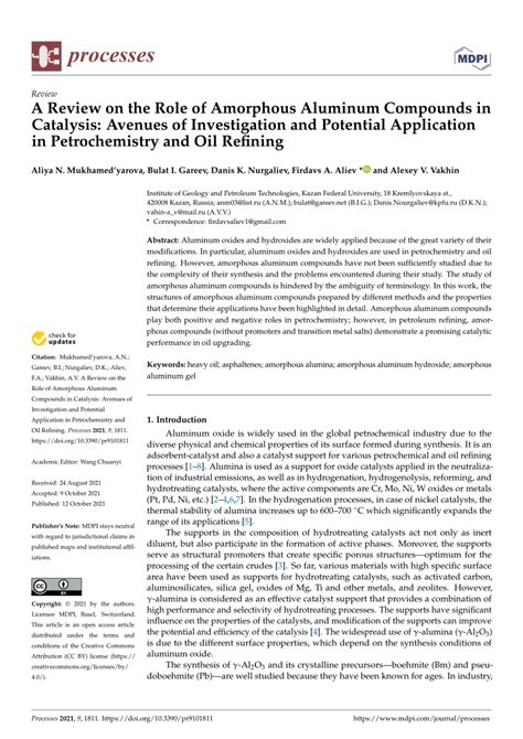 Pdf A Review On The Role Of Amorphous Aluminum Compounds In Catalysis