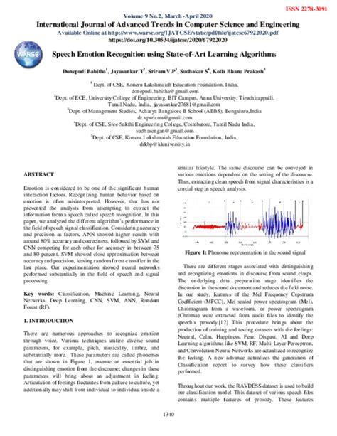 Pdf Speech Emotion Recognition Algorithm Comparison