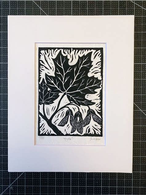 Maple Leaf Block Print Black And White Linocut Art Fall Leaves Etsy