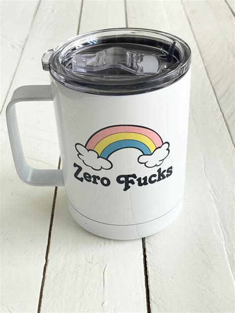 Zero Fucks Rainbow 12oz Camp Style Insulated Mug With Handle And Leak