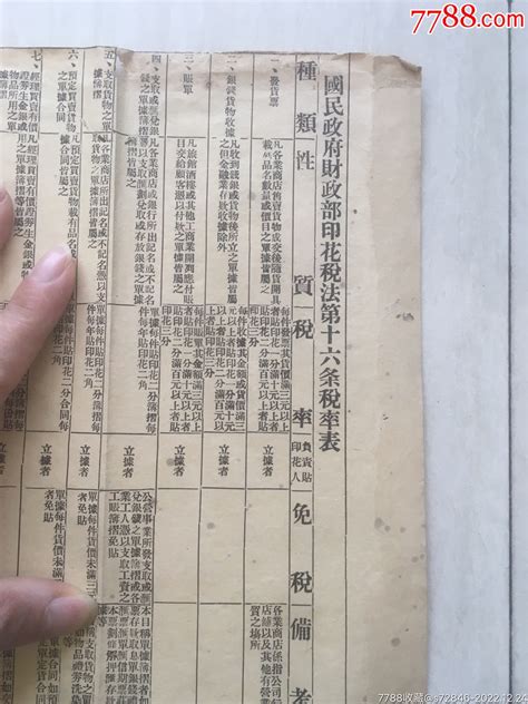 数量1件国民政府财政部印花税法第十六条税率表票证股票深蓝的海【7788商城】