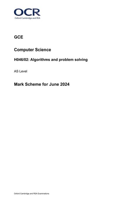 Ocr As Level Computer Science H04602 June 2024 Question Paper And Mark