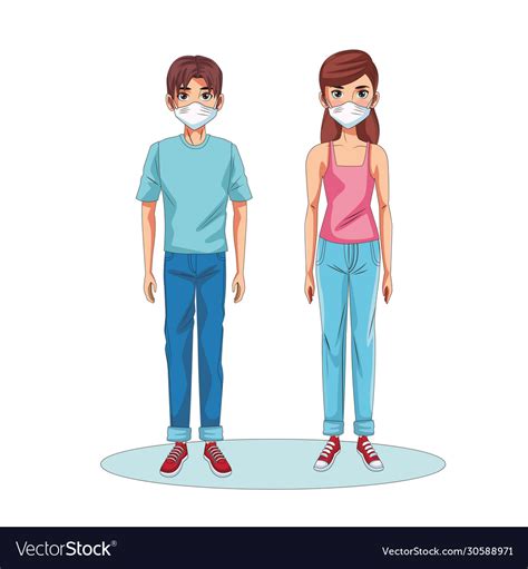Couple Using Face Masks Characters Royalty Free Vector Image