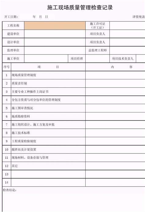 001 津资 0施工现场质量管理检查记录word文档在线阅读与下载免费文档