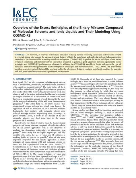 Overview Of The Excess Enthalpies Of The Binary Mixtures Composed Pdf
