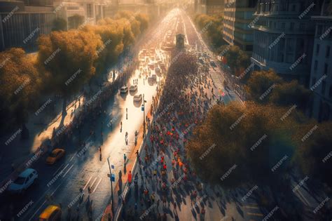 Premium Photo A Panoramic View Of A Marathon Showing Runners Dashing