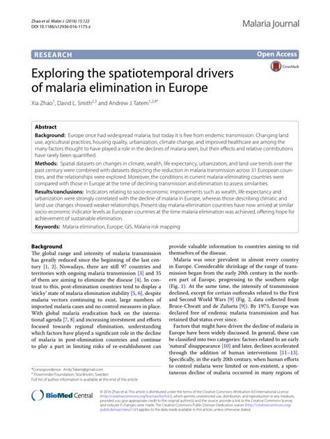 Pdf Exploring The Spatiotemporal Drivers Of Malaria Elimination In Europe