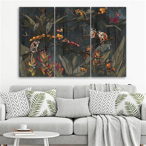 Leinwandbild 3 Teilig Affen Im Dschungel Wall Artde